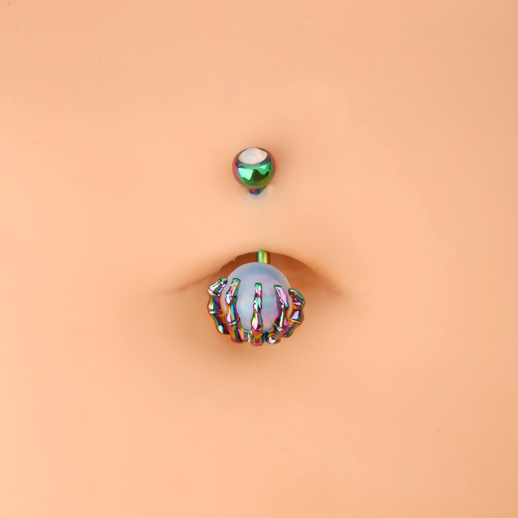 OUFER 14G Stainless Steel Navel Rings Skull Hand with Gem Ball Belly Button Rings Belly Rings Body Piercing