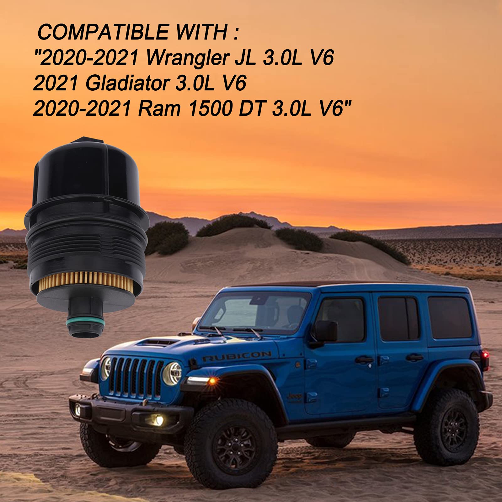 ONER Engine Oil Filter, Compatible With 2020 2021 Ram 1500,2020 2021 Jeep Wrangler,2021 Jeep Gladiator 3.0L V6 Diesel ,Replaces# 68498720AA,68507598AA