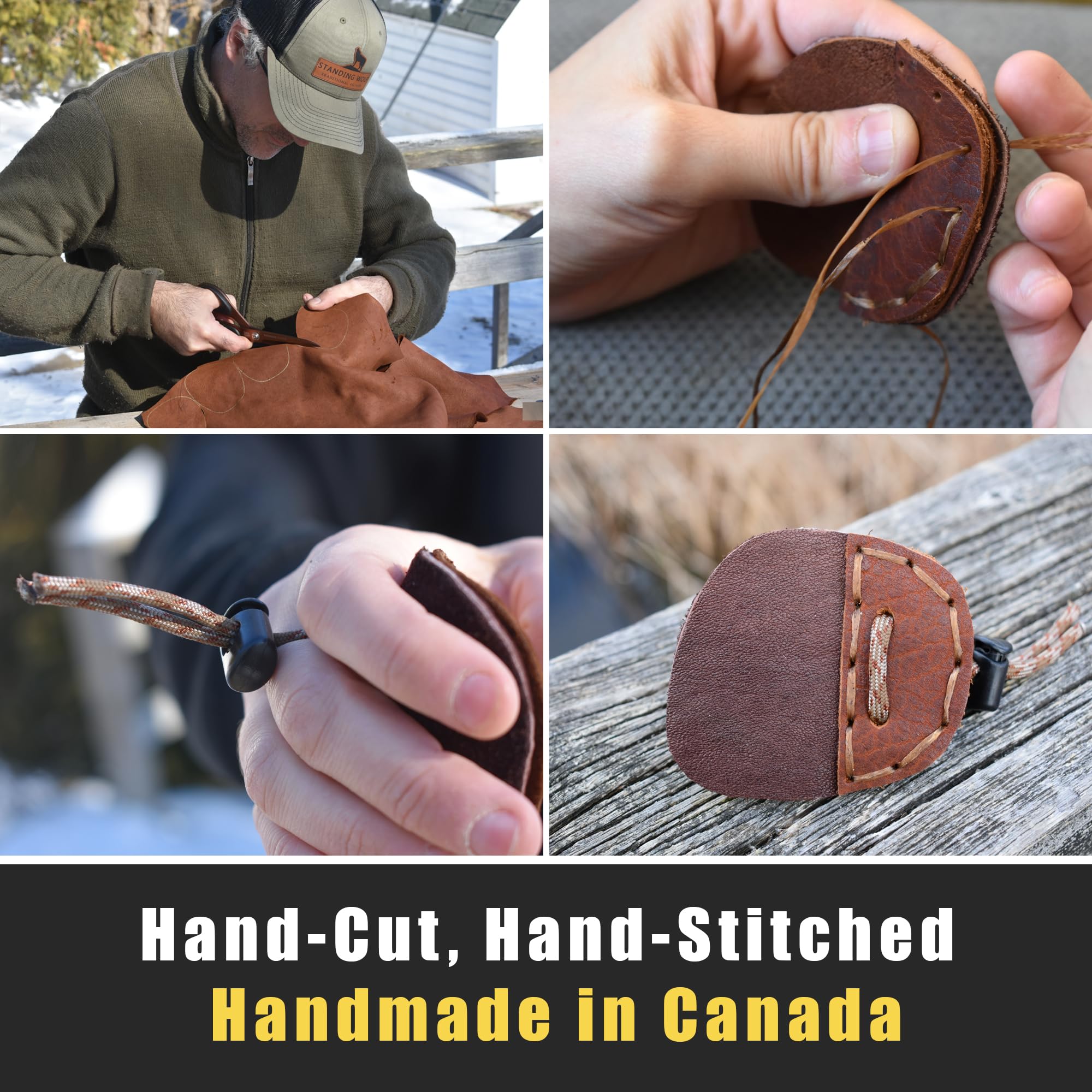 Standing Wolf Traditional Archery Moose Leather Finger Tab for Archery (Brown 3 Under) | Traditional Archery Finger Guards | Handmade Archery Tabs for Hunting & Target Practice (Left Hand)