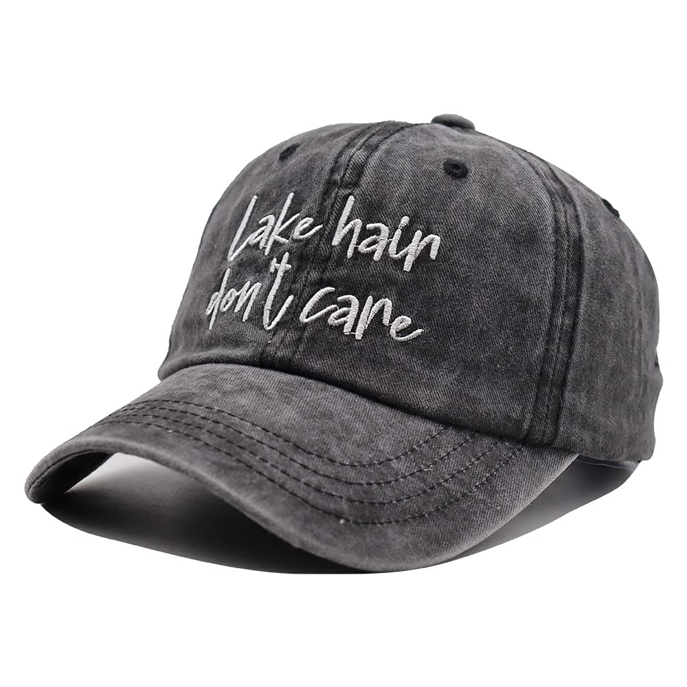 OASCUVER Lake Hair Don't Care Hat, Distressed Cotton Adjustable Lake Life Baseball Cap for Men Women