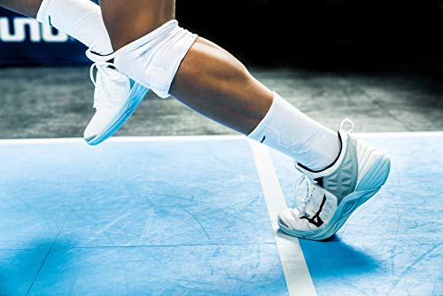 Mizuno Women's Wave Momentum Volleyball Shoe, white-blue, 10.5 B US
