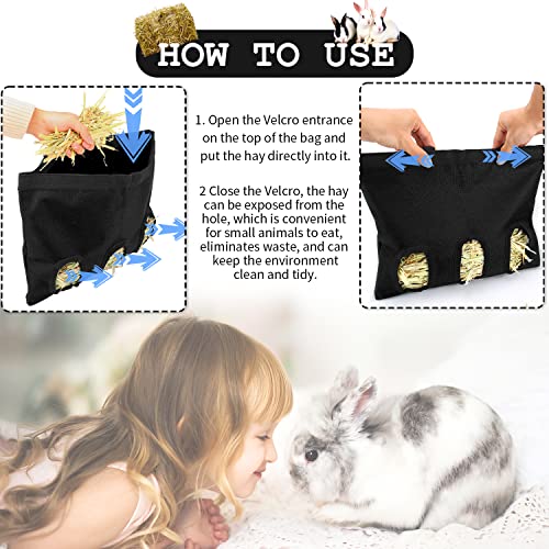 无品牌 Rabbit Hay Feeder Bag Timothy hay Dispenser Feeding Bag Small Animal hay Feeder Bag Hanging Feeder Bag for Rabbit Guinea Pig Chinchilla Hamster Small Animal hay Storage(1 Black)