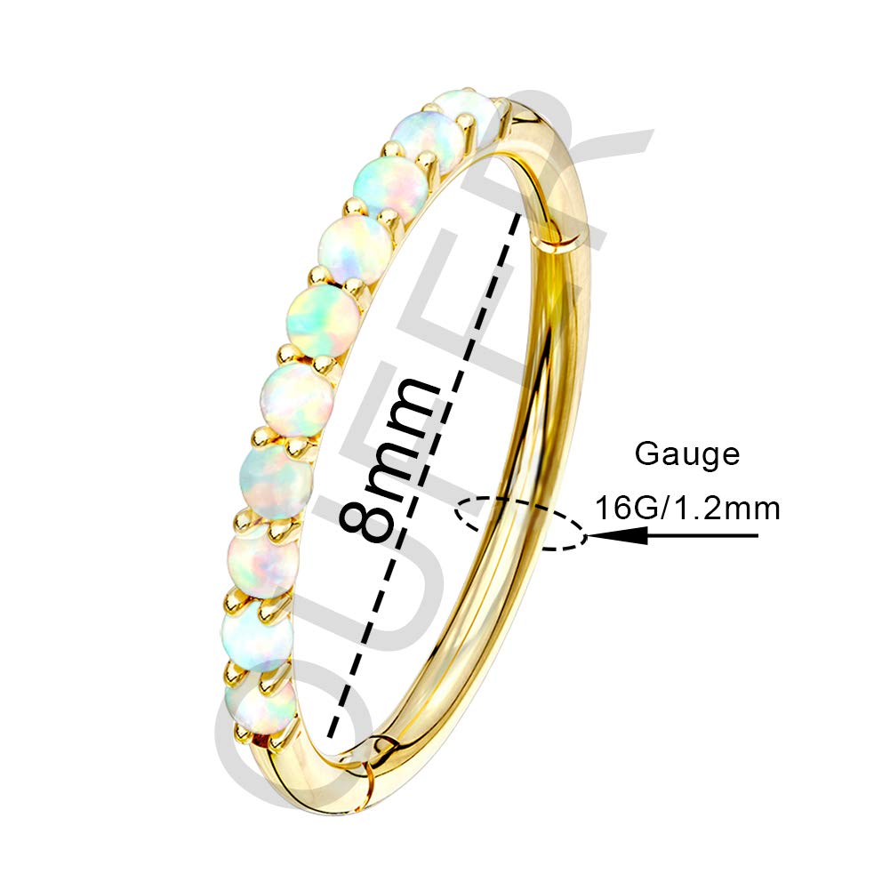 OUFER 14K Solid Gold Helix Tragus Earrings Opal Prong Set 16G Helix Inner Conch Tracking Nose Hoop