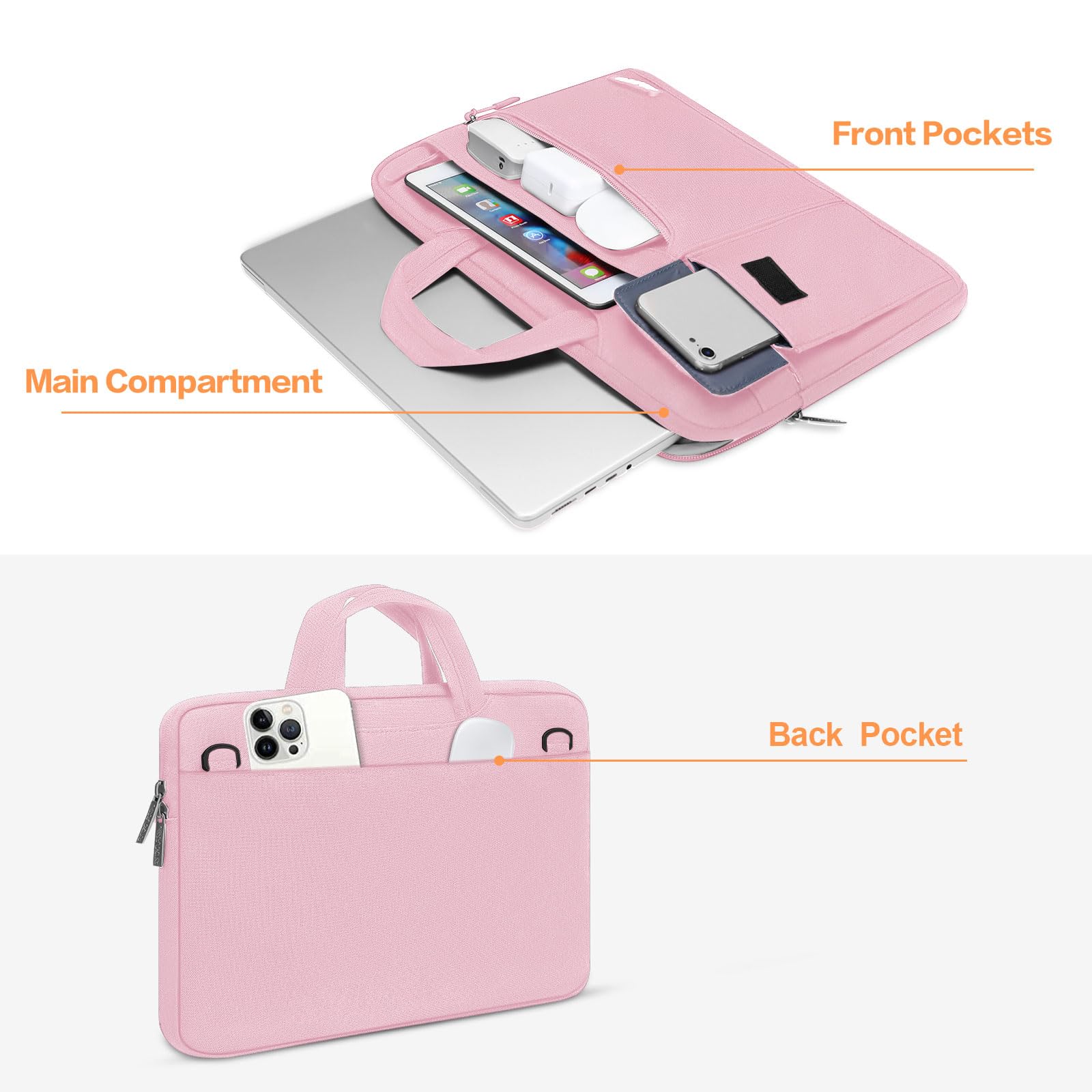 MOSISO Laptop Shoulder Bag Compatible with MacBook Pro 16 inch 2023-2019 M3 A2991 M2 A2780 M1 A2485 A2141/Pro 15 A1398,15-15.6 inch Notebook,Polyester Flapover Briefcase Sleeve Case, Pink