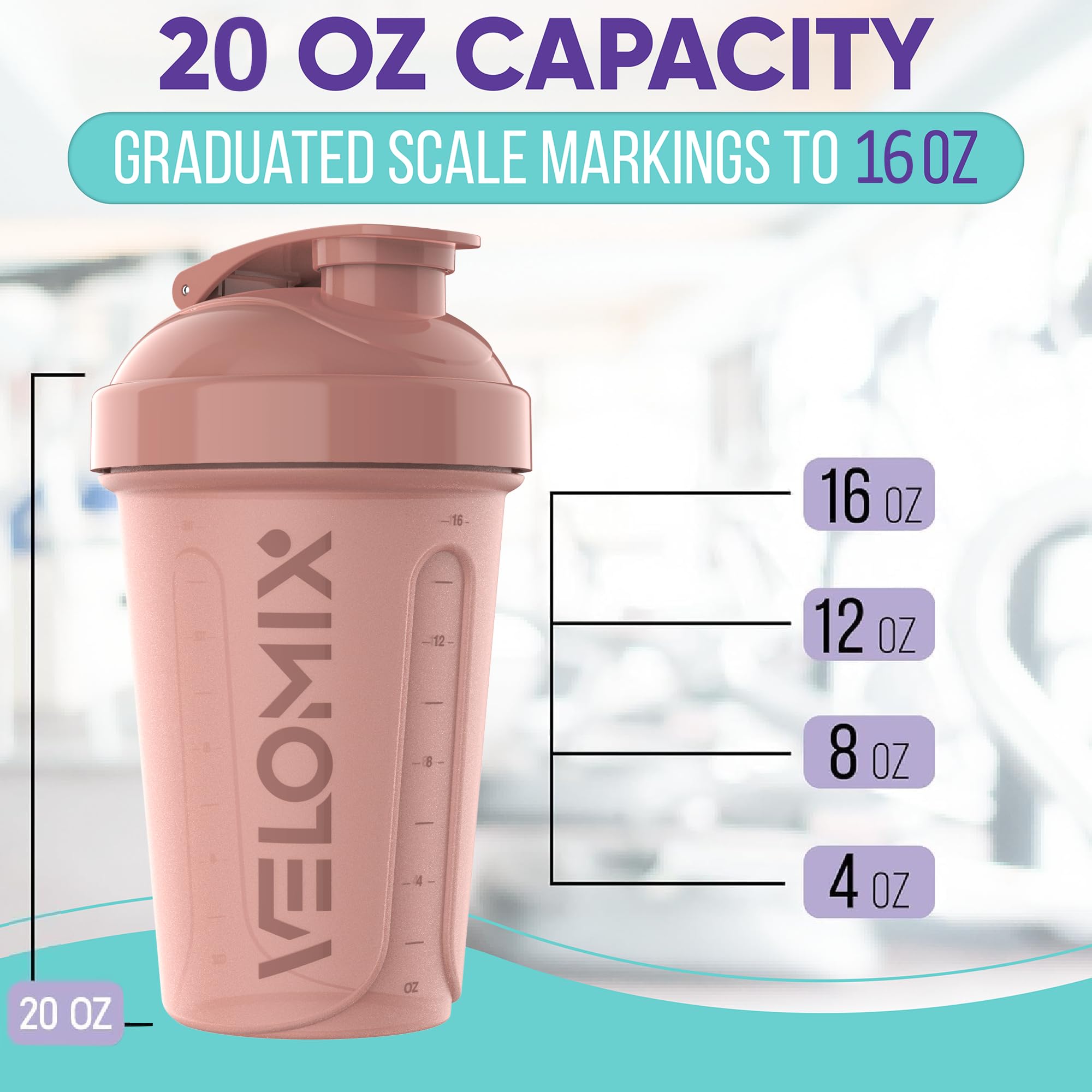 VELOMIX -6 PACK- 20 OZ Protein Shaker Bottles for Protein Mixes, Shaker Cups for Protein Shakes, Small Shaker Bottle Pack, Shaker Cup, Shakers for protein Shakes (Pastel Shades - 6 Pack)
