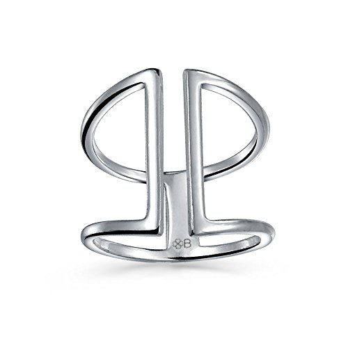 Modern Trendy Fashion Geometric Double Wide Vertical Bar Ring .925 Sterling Silver Ring For Teen Women Adjustable