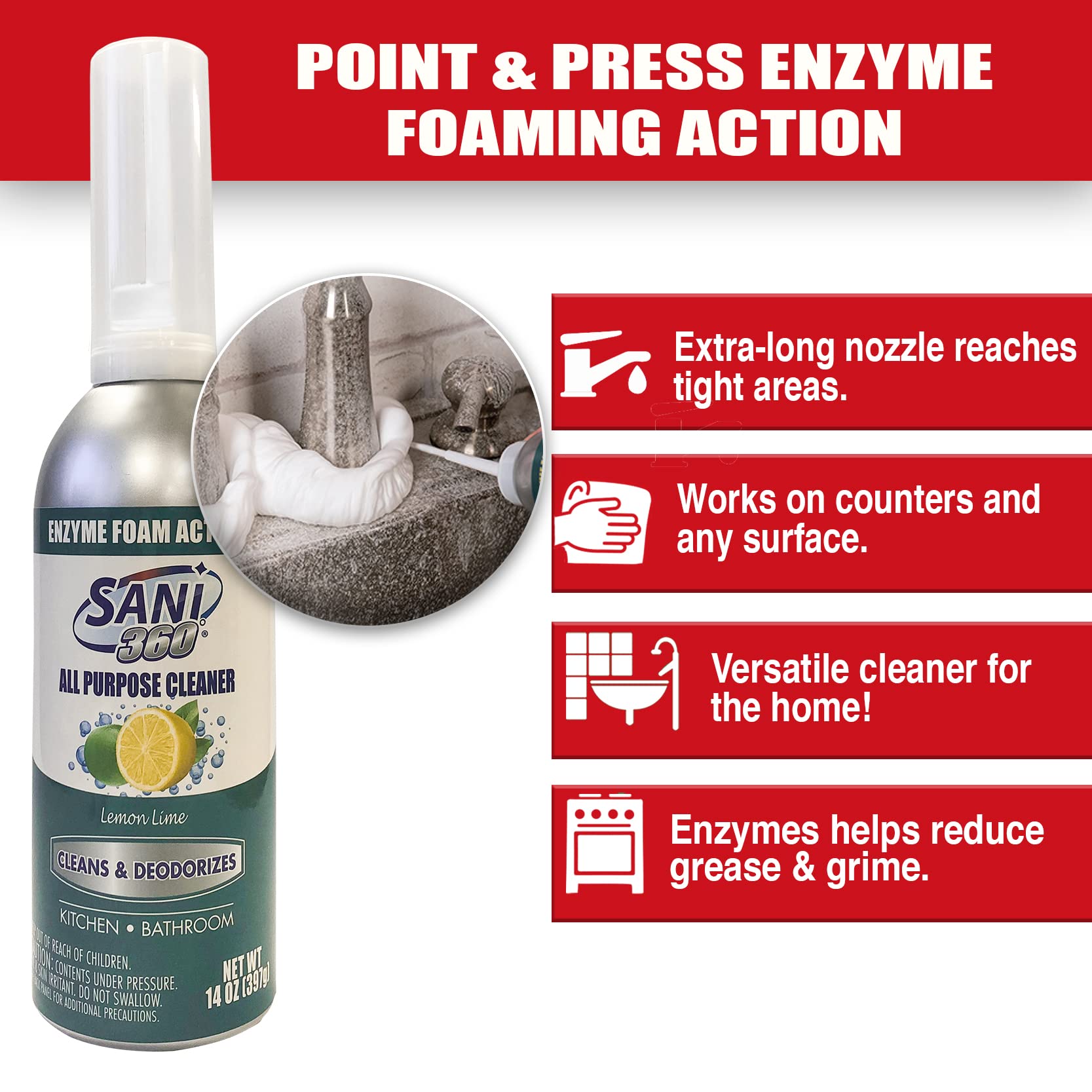 SANI 360° Sani Sticks All Purpose Cleaner, Enzyme Foam for Household Cleaning