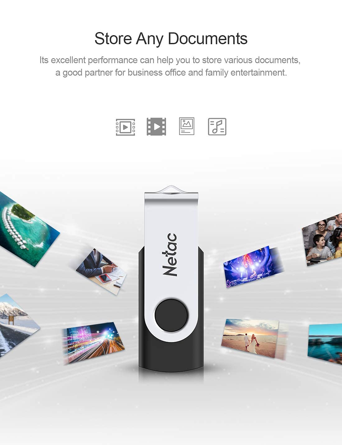 Netac 64GB USB Flash Drive 2.0 64GB Thumb Drives Memory Sticks Jump Drive with Rotated Design - U505