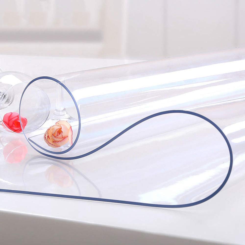 NECAUX Custom Multisize 1.5mm Thick Clear PVC Table Cover Protector - 48 x 60 Inch 5 Foot Waterproof Large Wood Furniture Office Desk Protective Plastic Dining Coffee End Tabletop Pad