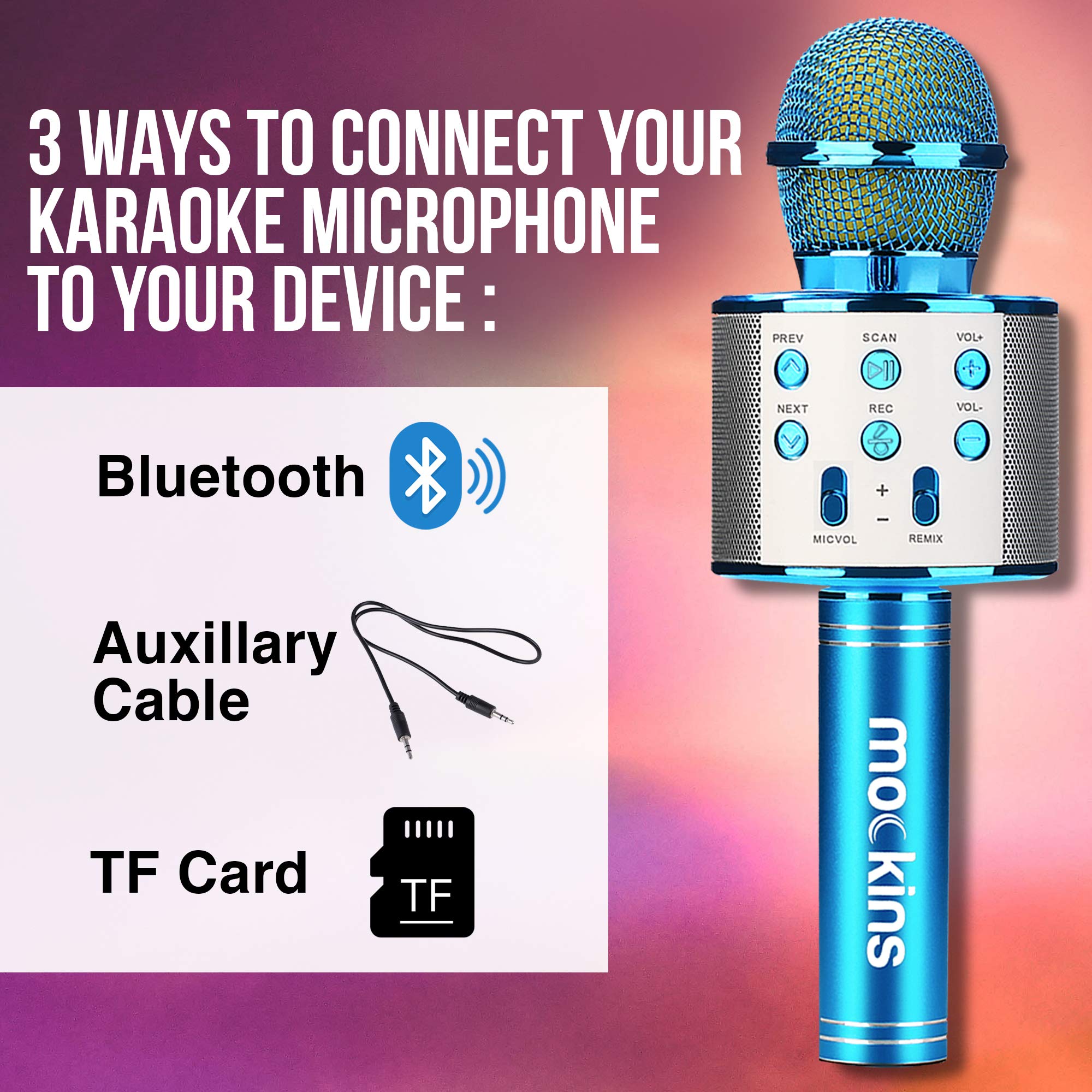 Mockins 2 Pack Blue & Purple Bluetooth Karaoke Microphone for Kids with Bluetooth Speaker | Wireless Microphone Karaoke Compatible with Android & iPhone | Bluetooth Microphone Wireless | Karaoke Mic