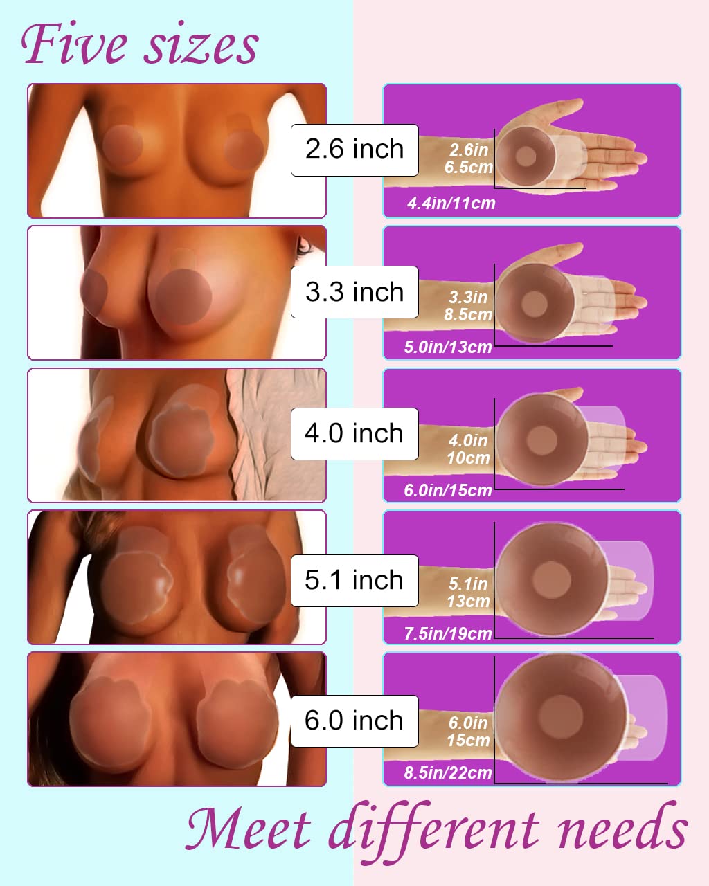 MSLO Lifting Nipple Covers Breast Petals Reusable Adhesive Invisible Bra Silicone Sticky Pasties Lift Wing for Women (2.6 inchs, Brown, 4)