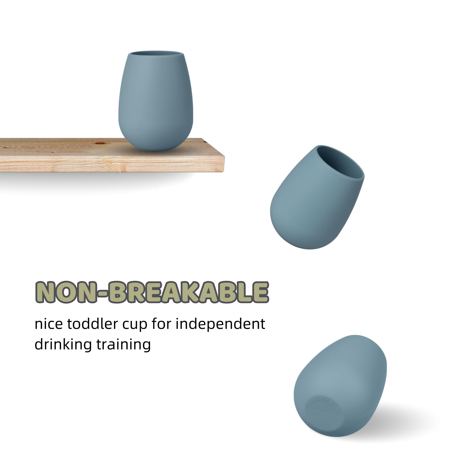 Nothomme Sustainable Silicone Training Cup for Toddlers (12 oz), Unbreakable Small Open Cups, Dishwasher Safe & BPA Free Drinking Cups for Toddler, Kids or Baby Boys & Girls, Pack of 2 (Sage/Ether)