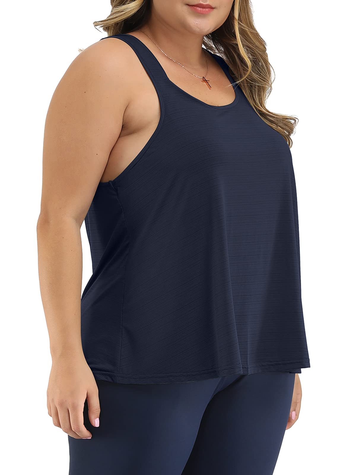 Uoohal Plus Size Workout Tank Tops for Women Sleeveless Womens Tops Yoga Tanks Solid Dark Blue 2X