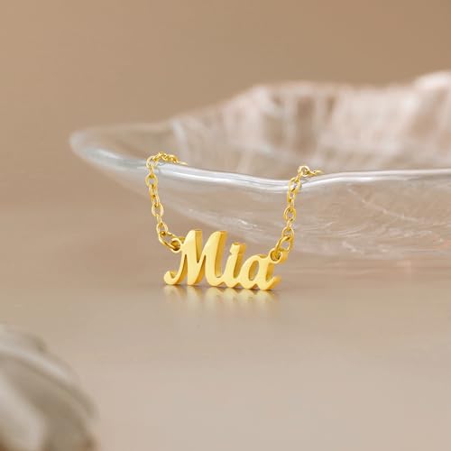 SANNYRA Mia Name Necklace Personalized 18K Real Gold Plated Customized Nameplate Necklace Jewelry Gifts for Women