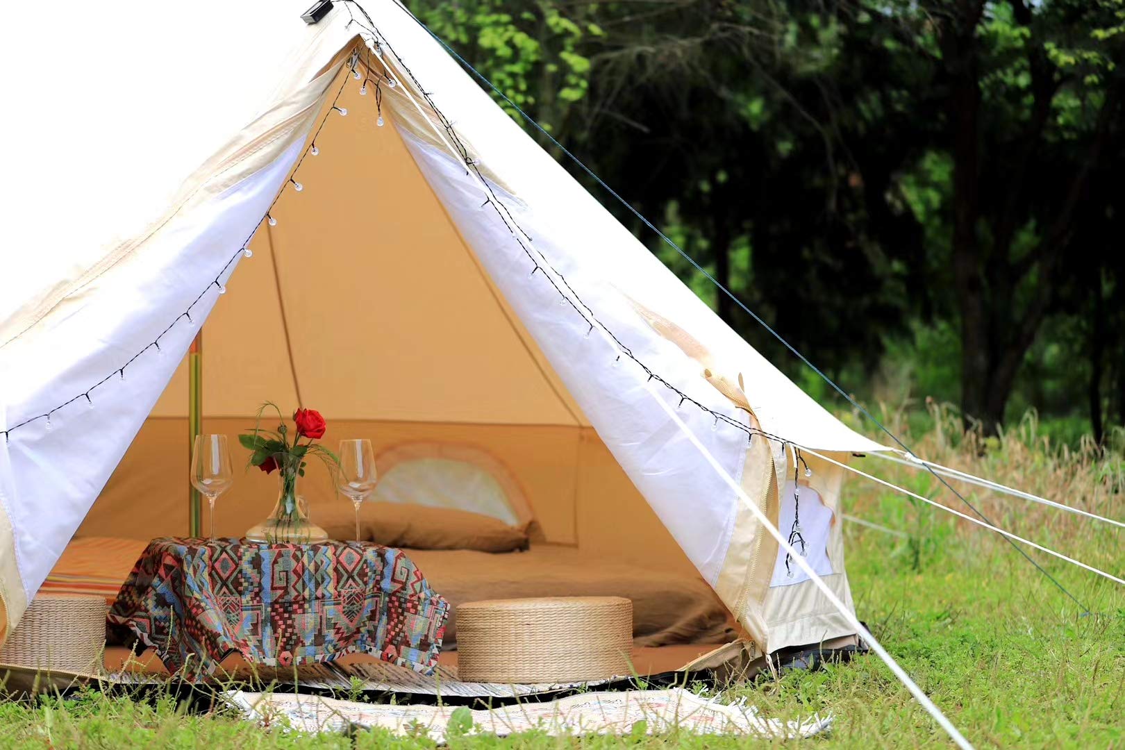 Outdoor Waterproof Family Glamping Yurt Cotton Canvas Bell Tent for Event Wedding Party (Diameter 5M)
