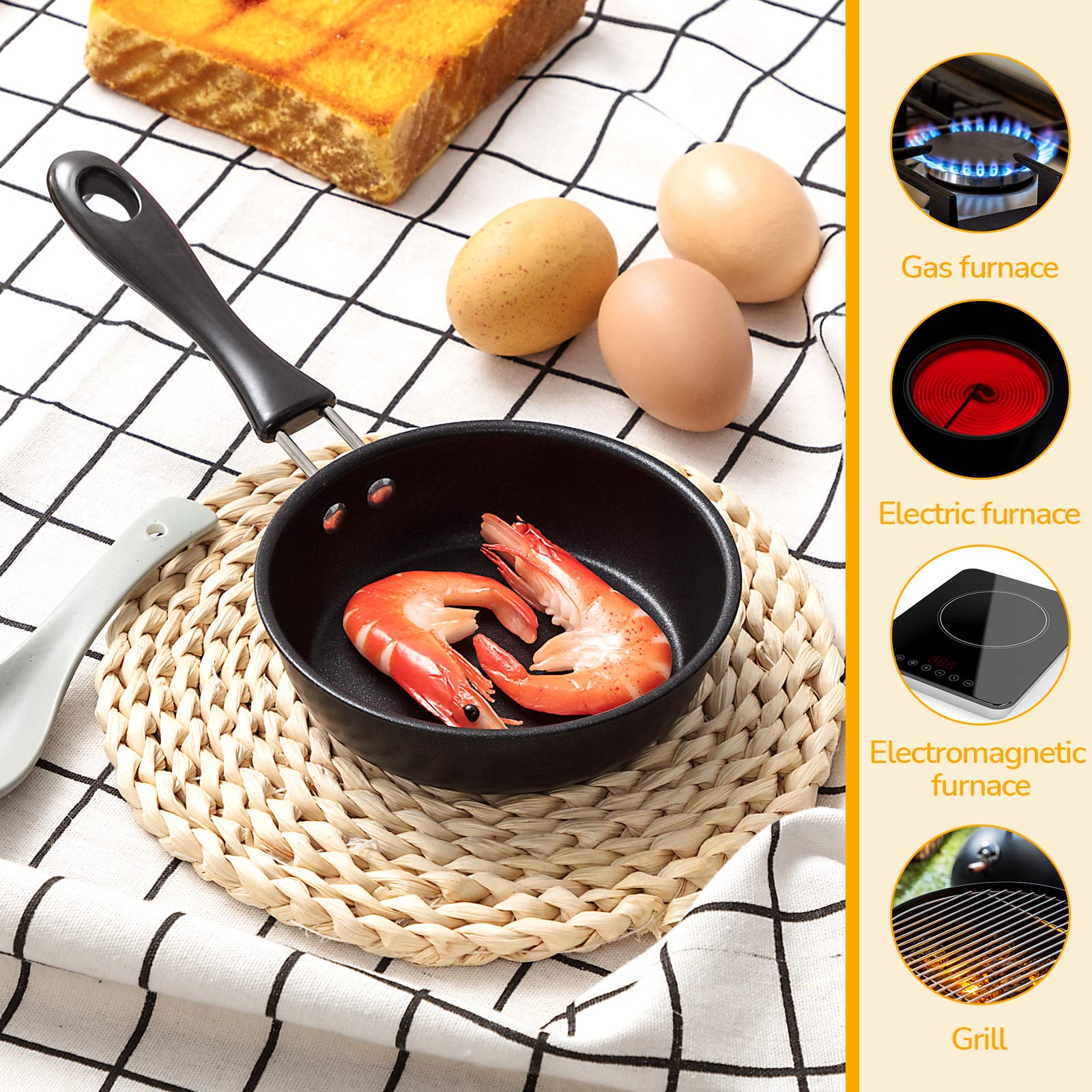 Tessco 2 Pieces Mini Cast Iron Skillet 4.7 Inch Round Mini Non Stick Fry Pan Single Egg Frying Pan with Heat Resistant Handle for Cooking Baking Cookie Brownie