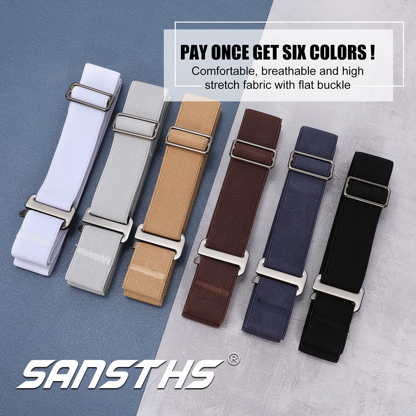 SANSTHS 6 Pieces No Show Women Belts Invisible Elastic Stretch Belt with Flat Buckle for Jeans Pants Dresses(Flat Buckle,S)