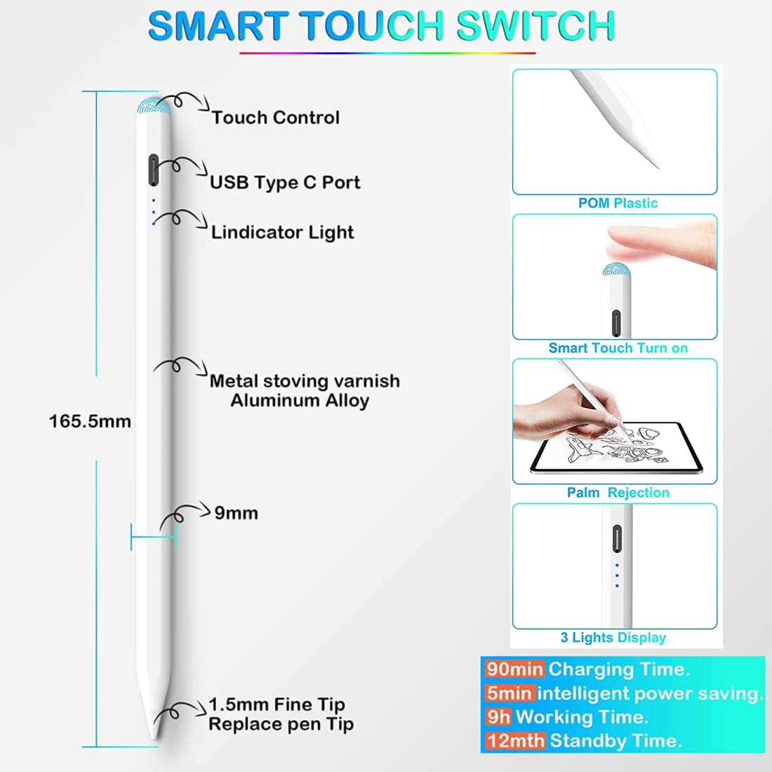 Stylus Pen Compatible with Apple iPad. Palm Rejection, Tilting Detection, Magnetic Adsorption for APESU Digital Pencil Compatible with iPad Pro ,iPad Gen,iPad Mini,iPad Air,2018 and Later Model.
