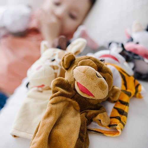 Melissa & Doug Animal Hand Puppets (Set of 2, 4 animals in each) - Zoo Friends and Farm Friends