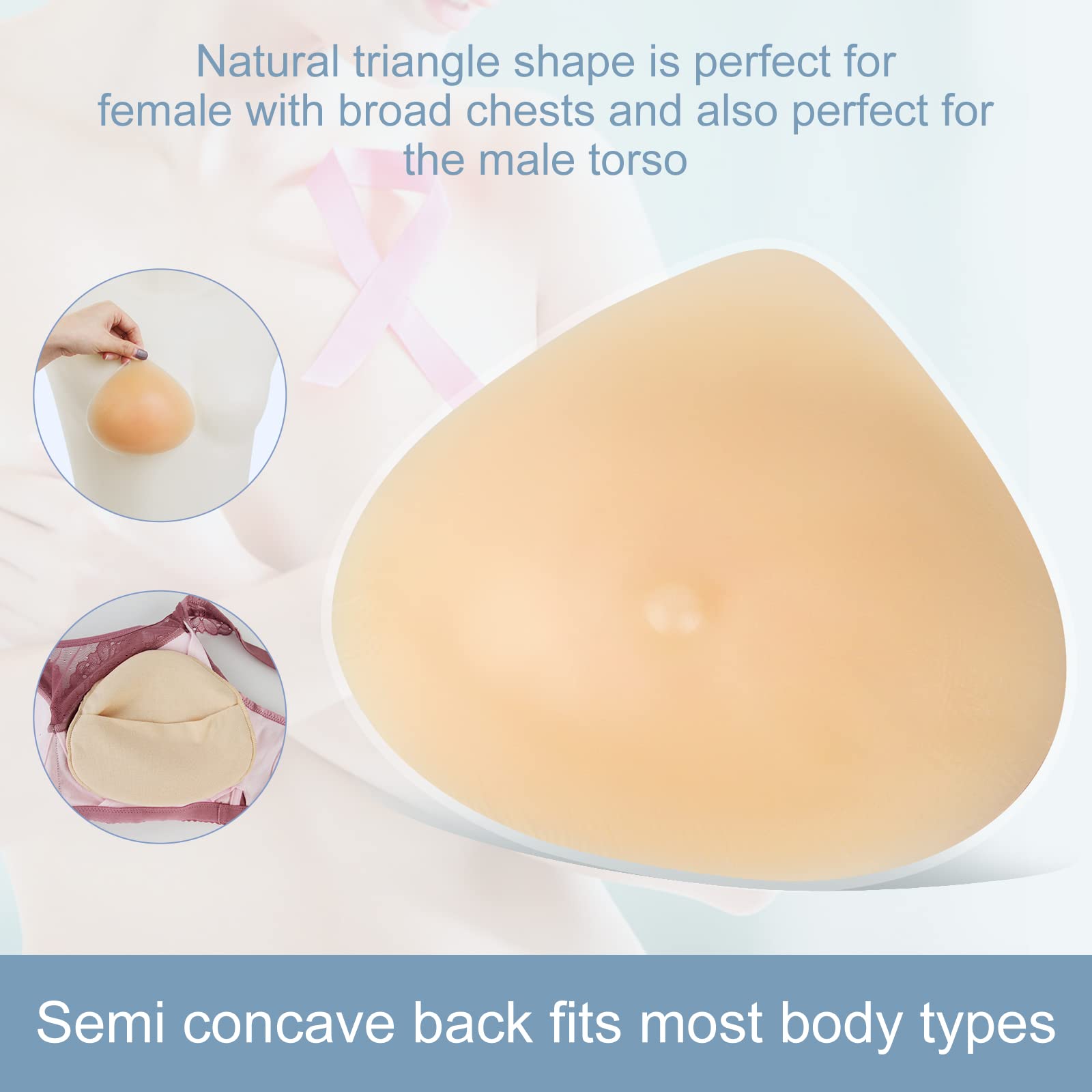 Polreta Triangle Silicone Breast Forms for Mastectomy Crossdresser Fake Boobs 1 Pair