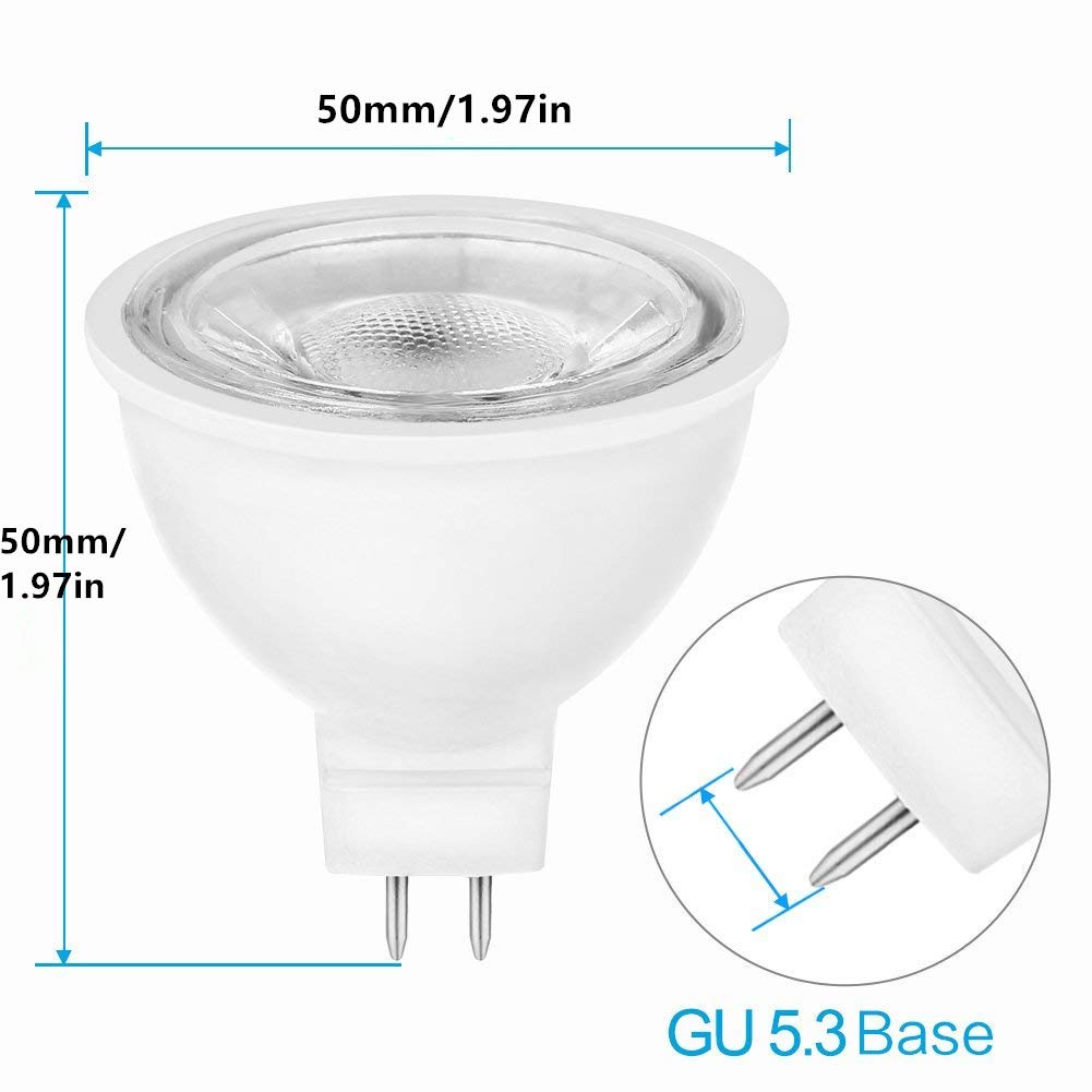 MR16 LED Light Bulbs G5.3 Base 5W Light Bulbs 6000K Spotlight, Non-Dimmable,110V, 5W LED Replacement for 50W Halogen Bulbs for Track Recessed Down Lighting, Pack of 6