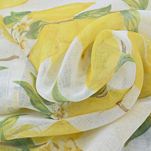 Molaxhome Linen Valances for Windows 52x18 inch, Tie Up Printed Valances Rod Pocket 1 Panel for Kitchen Bathroom Bedroom(Yellow Lemon, Sheer)