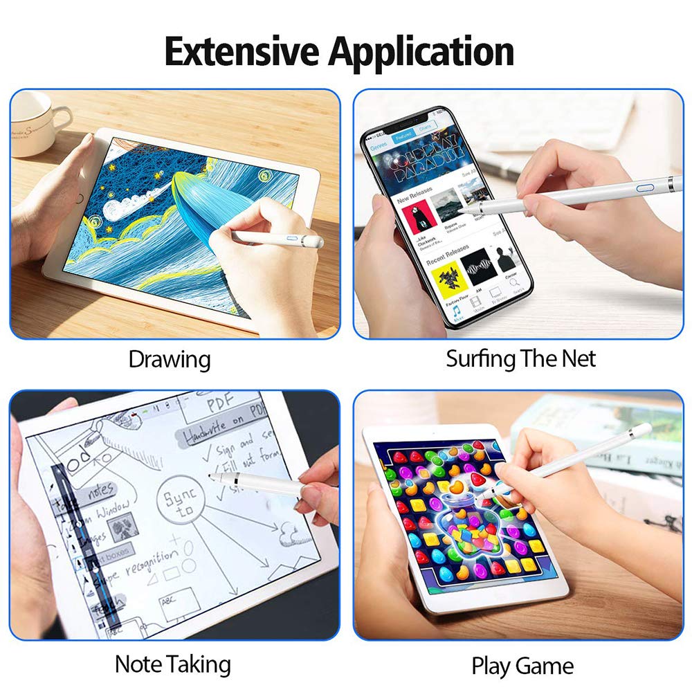 Stylus Pens for Touch Screens,Active Stylus Pen Compatible with Apple,1.5mm Fine Point Digital Pen,Rechargeable Stylus for i-Pad/Pro/Air/Mini/i-Phone/Cellphone/Samsung/Tablet Drawing&Writing (White)