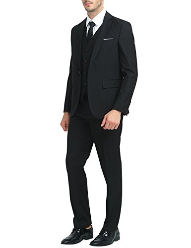 Mens Notch Lapel Modern Fit Suit Blazer Jacket Tux Vest and Trousers Set Three-Piece,Black,Large