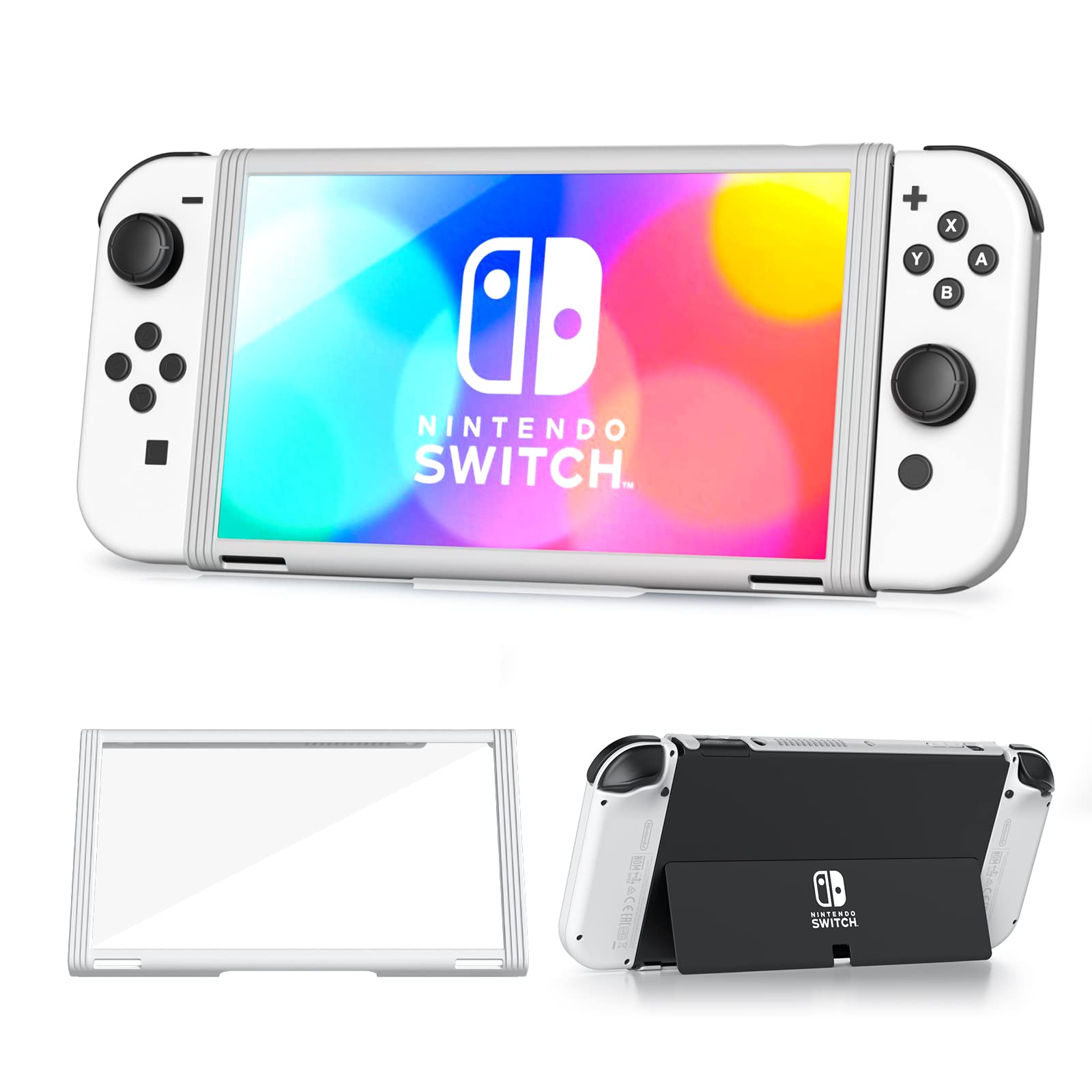 Sibese Protective Case for Nintendo Switch OLED with Tempered Glass Screen Protector, Front Cover Compatible with Switch OLED (2021)(White)