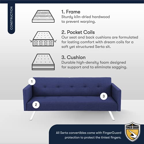 Serta Paragon Convertible Sofa Bed, 71.3" W x 29.5" D x 29.5" H, Navy Blue