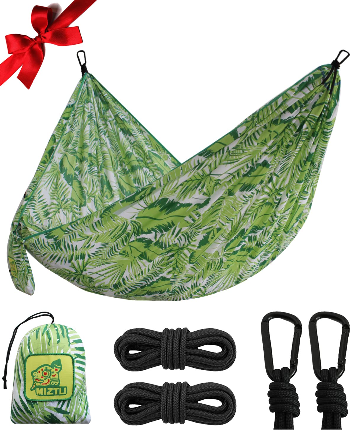 MIZTLI Hammock Camping Double & Single with All The Installations, Portable & Lightweight Travel Parachute Hammock, Outdoor, Indoor, Backpacking, Hiking & Survival