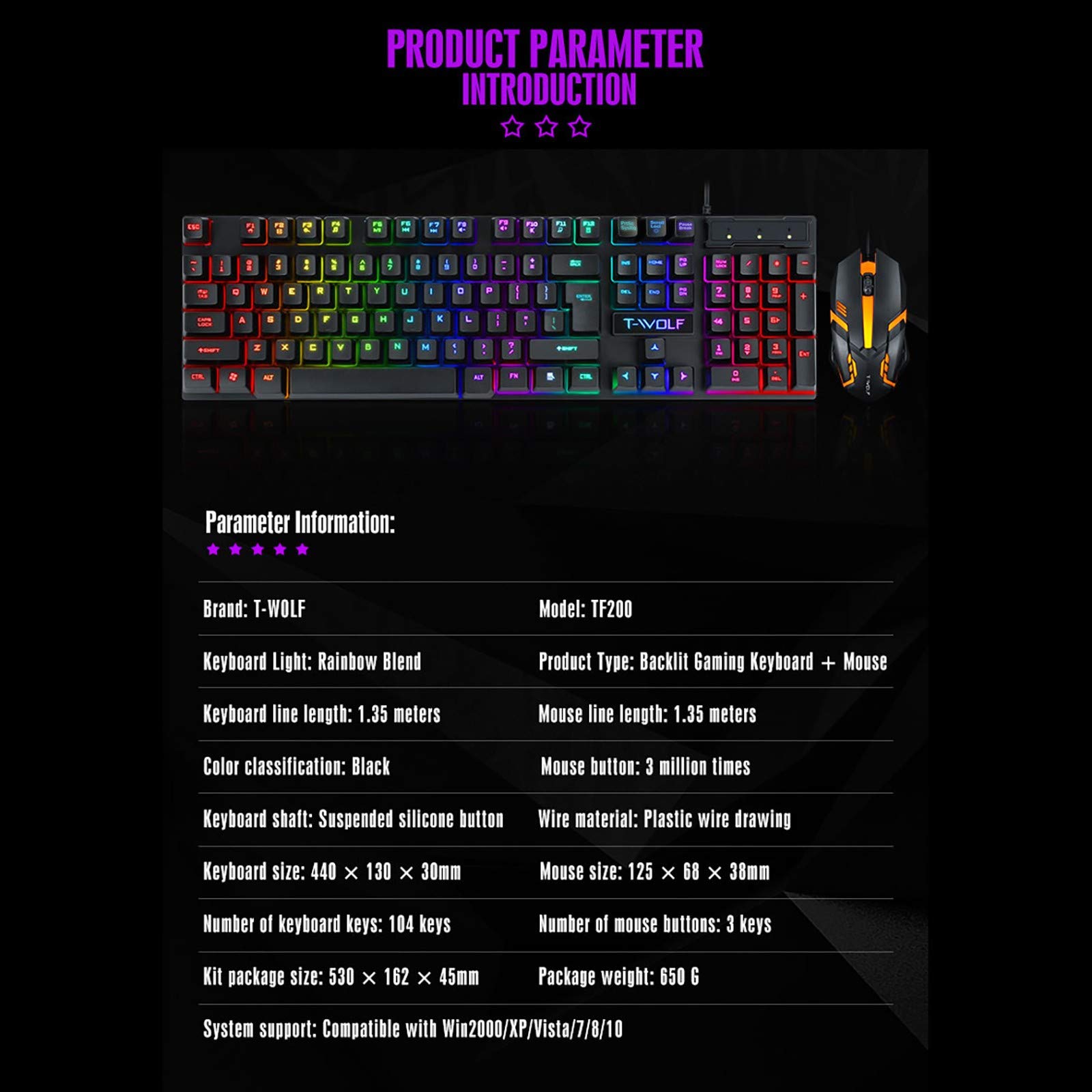 RGB Gaming Keyboard and Mouse-Light Up & LED Backlit Mechanical Keyboard & Mouse Combo-Rainbow Keyboard with 104 Keys- Gaming Mouse, for PS4, PS5, Xbox, PC, Laptop-Black