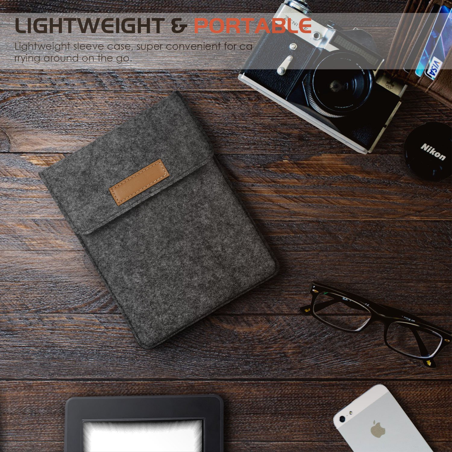 MoKo Sleeve Fits Kindle E-Reader, Protective Felt Cover Case Pouch Bag Fit with All-New Kindle 2022/Kindle 10th Gen 2019/Kindle Paperwhite (Not 6.8 Inch)/Kindle Voyage/Kindle(8th Gen, 2016), Dark Gray