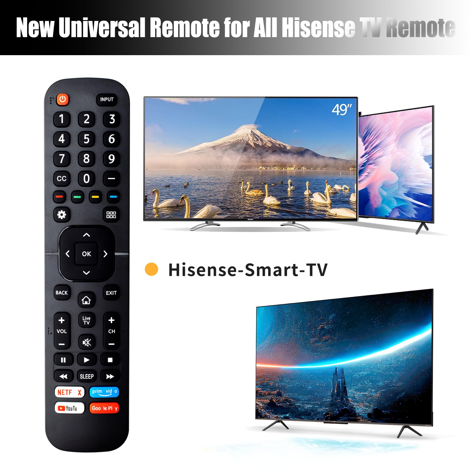 maqsai 【Pack of 2】 New Universal Remote for All Hisense TV Remote, 2 Piece Replacement Control EN2A27 for Hisense-Smart-TV-Remote