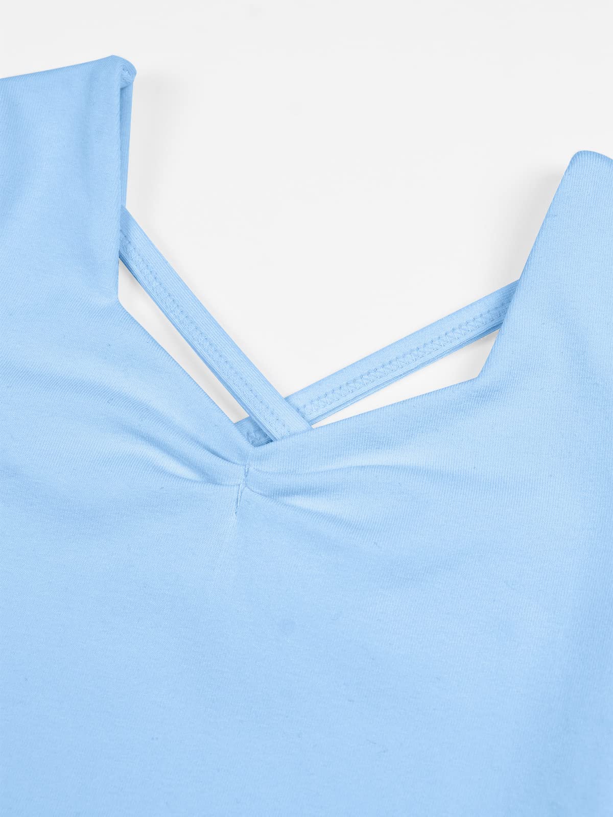 SISIDOLLS Girls Dance Leotard Heart Neckline Front Double Layer Short Sleeve Basic Ballet leotards for 2-8Y (Blue, 2-3T)