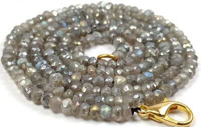 Natural labradorite 3-4mm rondelle faceted beads 21inch long beaded necklace, labradorite beaded necklace jewelry, labradorite gemstone beads Grey