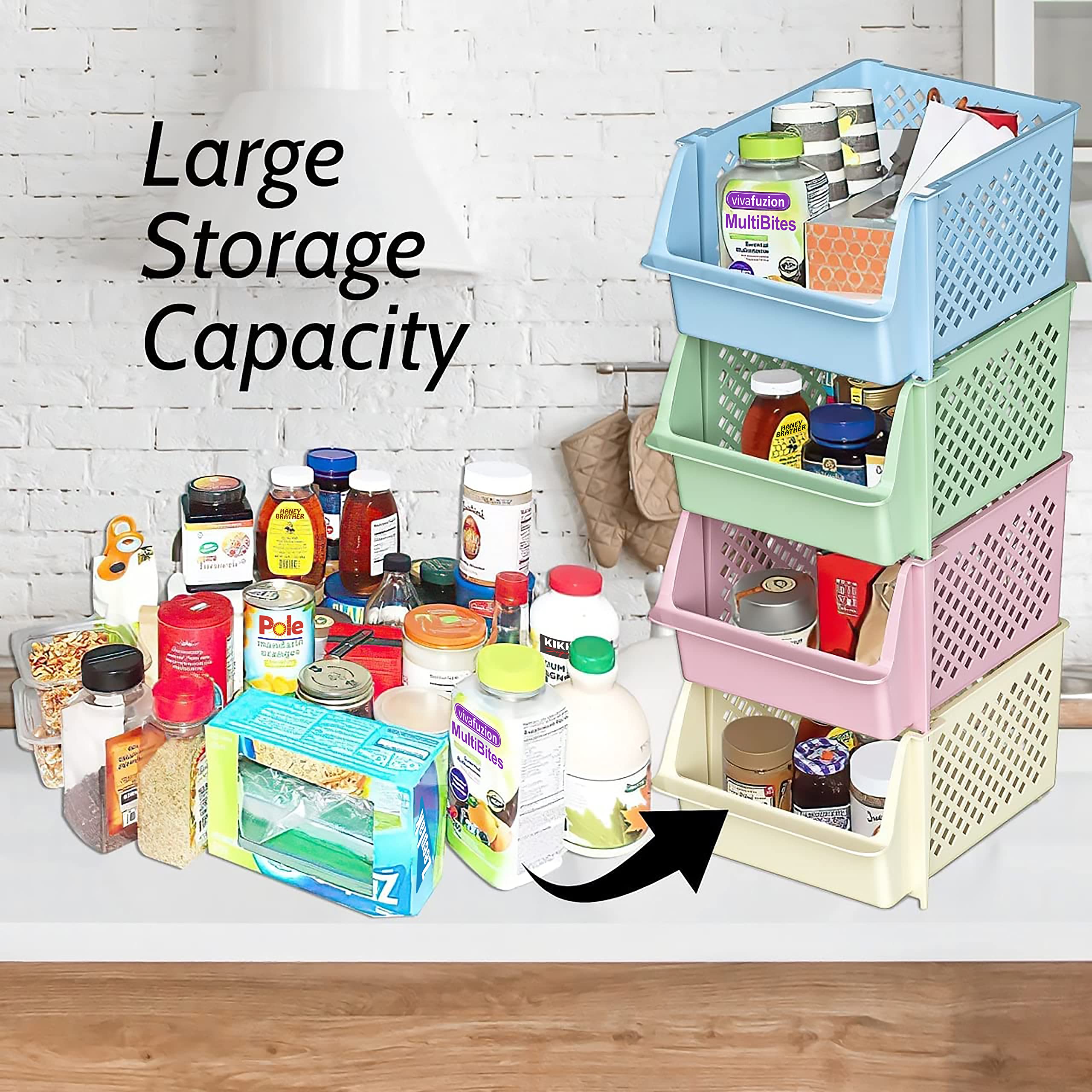 Skywin Stackable Storage Bins for Pantry - 8 Pack Stackable Bins For Organizing Food, Kitchen, and Bathroom Essentials (Multi)