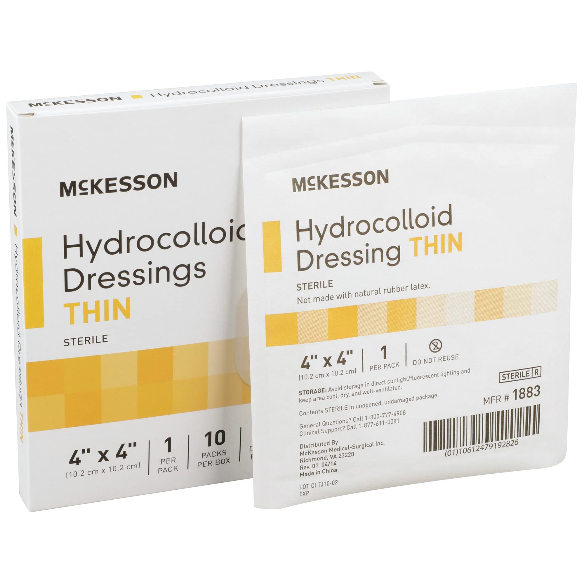 McKesson Hydrocolloid Dressing, Sterile, Thin, 4 in x 4 in, 10 Count, 1 Pack