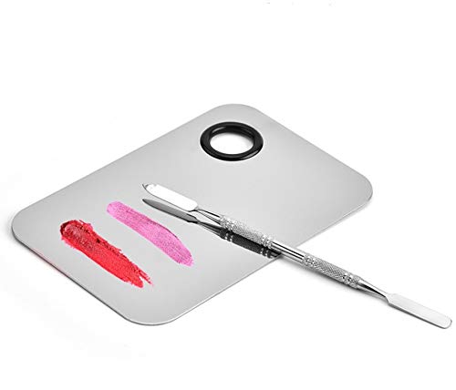 Professional Pro Stainless Steel Makeup Palette Cosmetic Palette with Spatula Tool Makeup Art Tool For Nail Art Eye Shadow Eyelash Makeup Professional Pigment Blending(6 x 4 Inch Sliver)