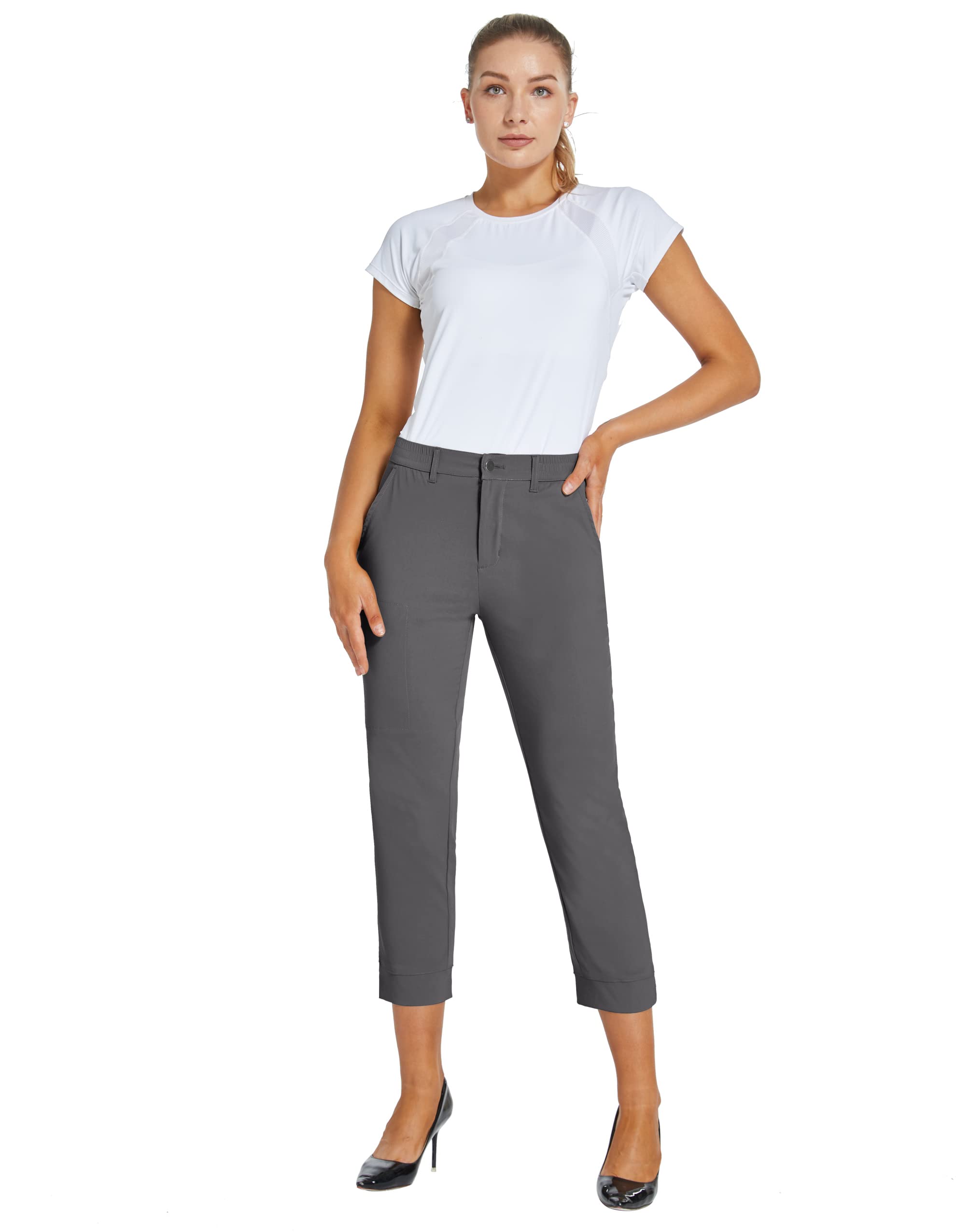 SPECIALMAGIC Women's Golf Pants Stretch Lightweight Casual Quick Dry Water Resistant Hiking Pants with Zipper Pocket New Grey M