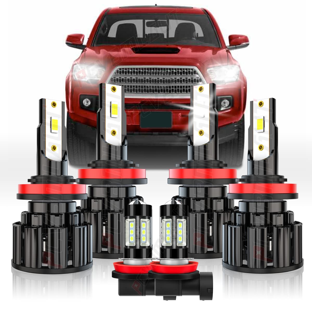 PCVBMLAUT Fit For Toyota Tacoma (2016-2021) Headlight Bulbs, H9/H11 High Beam + H11 Low Beam + H11 Fog Light Halgoen Replacement Bulbs, 60W 6000K White, IP67 Waterproof, Plug and Play, Pack of 6