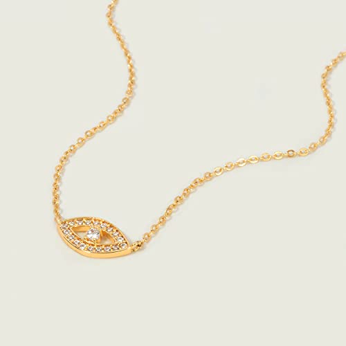 MEVECCO Gold Dainty Evil Eye Necklace for Women,14K Gold Plated Cute Tiny Solitaire Cubic Zirconia Protection Boho Evil Eye Minimalist Simple Necklace