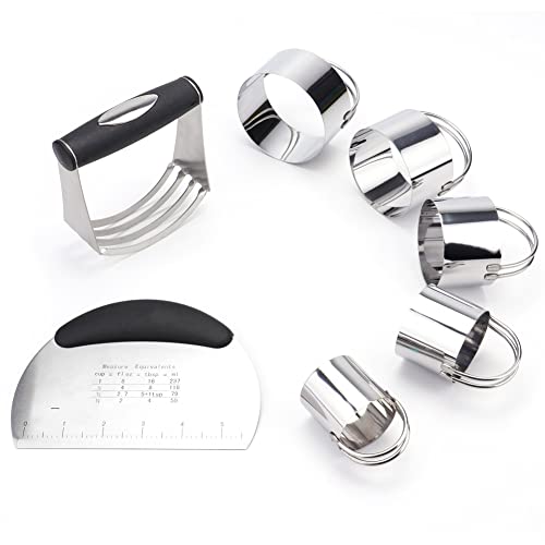 Tosnail Pastry Cutter, Dough Blender, 3 Cup Flour Sifter and Biscuit Cutter, 8 Pieces Stainless Steel Professional Dough Tools for Baking Cookies and Donuts