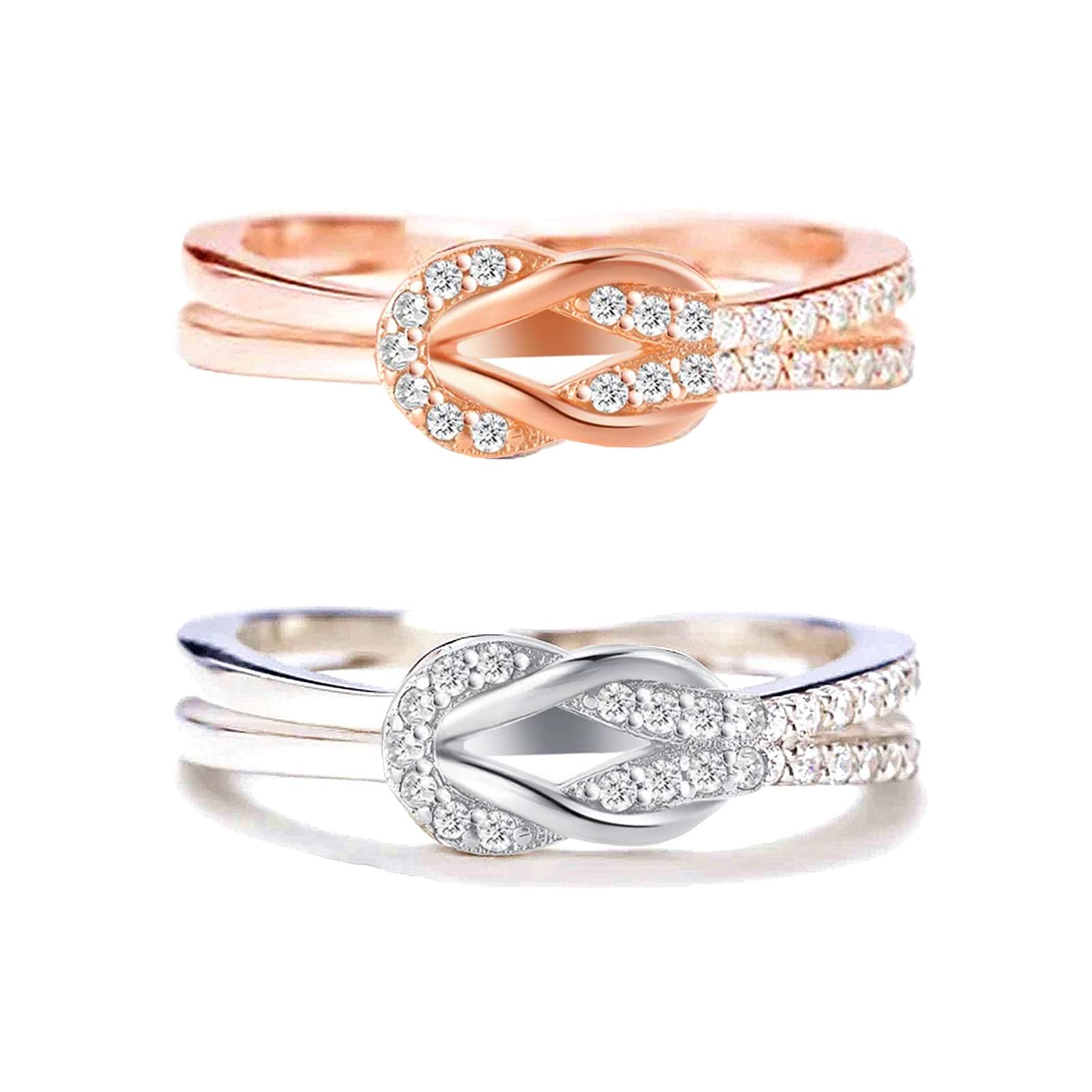 Sisters by Heart Knot Ring 2PCS, Infinity Heart Promise Rings to My Best Friend, Classic Design S925 Ring