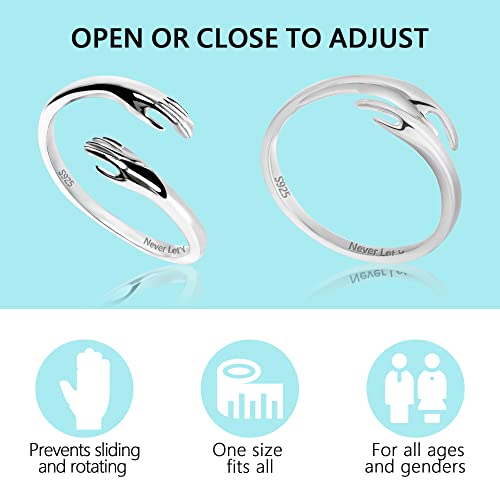 Spire Designs S925 Sterling Silver Hug Ring - Adjustable Hand Ring for Mother Daughter Women and Men - Won’t Let You Go Hug Ring