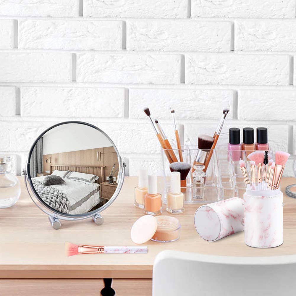 Makeup Brushes Set DUAIU 16PCS Marble Make up Brushes Foundation Eyeshadow Concealer Eyebrow Blush Face Mask Brush Set With Gift Box Make Up Tool(Pink)