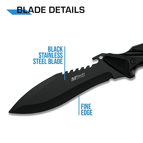 MTech USA MT-20-12 Fixed Blade Hunting Knife, Black Bowie Style Blade, Black Rubber Handle, 10-Inch Overall