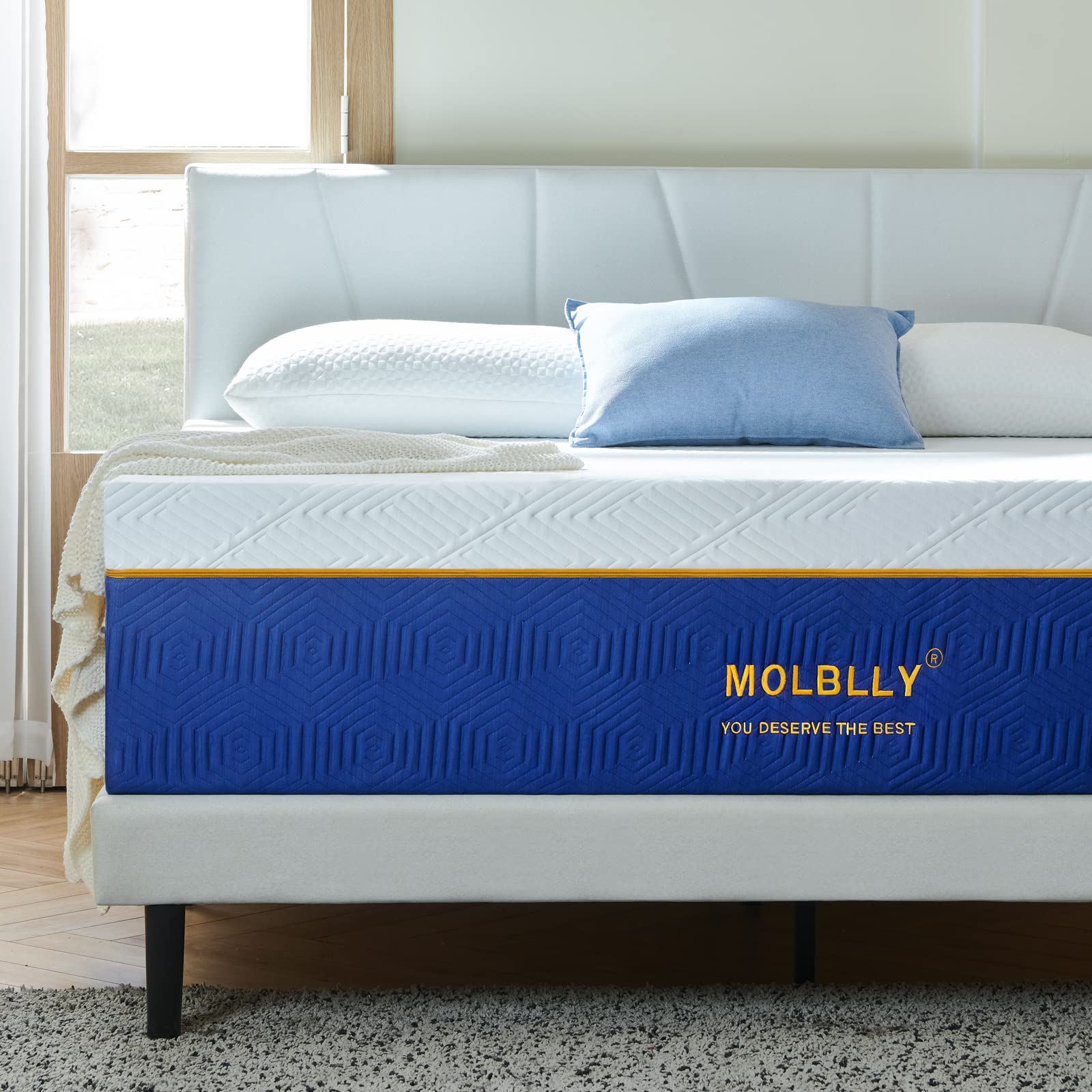 Molblly Queen Size Mattress, 14 Inch Cooling-Gel Memory Foam Mattress Bed in a Box,Cool Queen Bed Supportive & Pressure Relief with Breathable Soft Fabric Cover,Premium