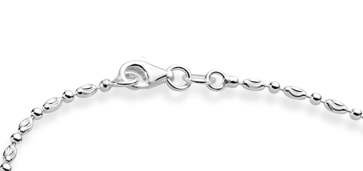 Miabella 925 Sterling Silver Diamond-Cut Oval and Round Bead Ball Chain Anklet Ankle Bracelet for Women, Made in Italy (sterling-silver, Length 10 Inches)