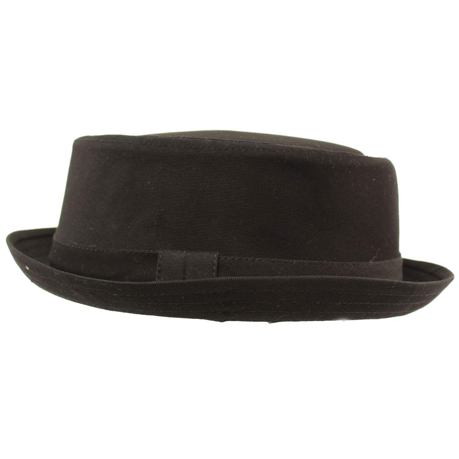 Men's Everyday Cotton All Season Porkpie Boater Derby Fedora Sun Hat L/XL Black